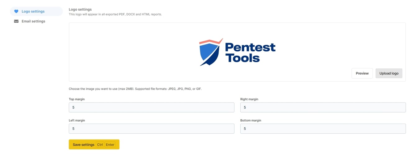 Add your company logo to Pentest-Tools.com reports