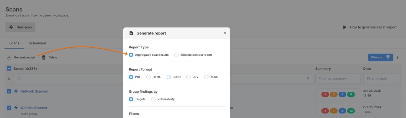 How to generate scan reports
