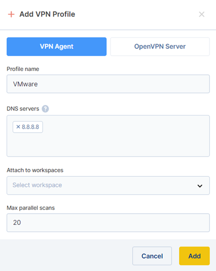 How to scan the internal network using VPN Agent