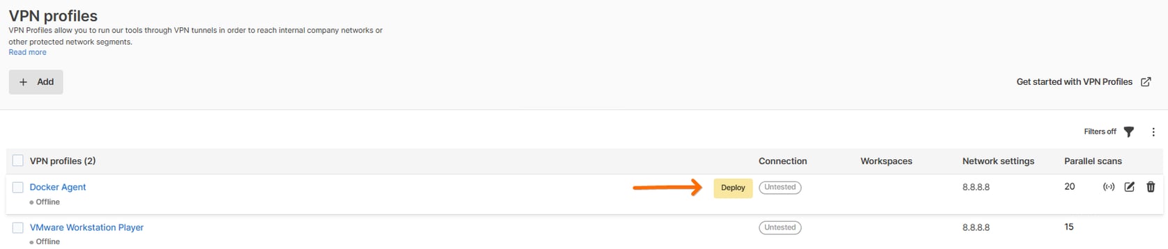 How to scan the internal network using Docker VPN Agent