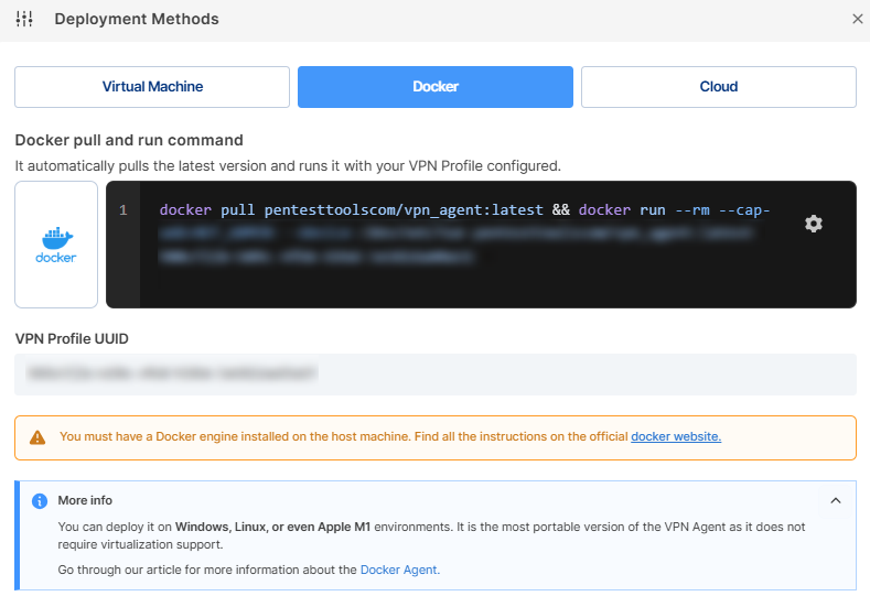 How to scan the internal network using Docker VPN Agent